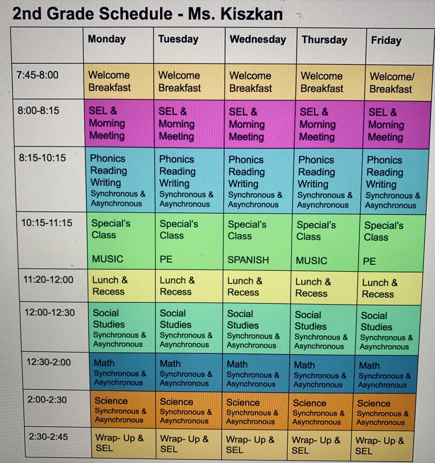 Schedule – Lenart 2nd grade